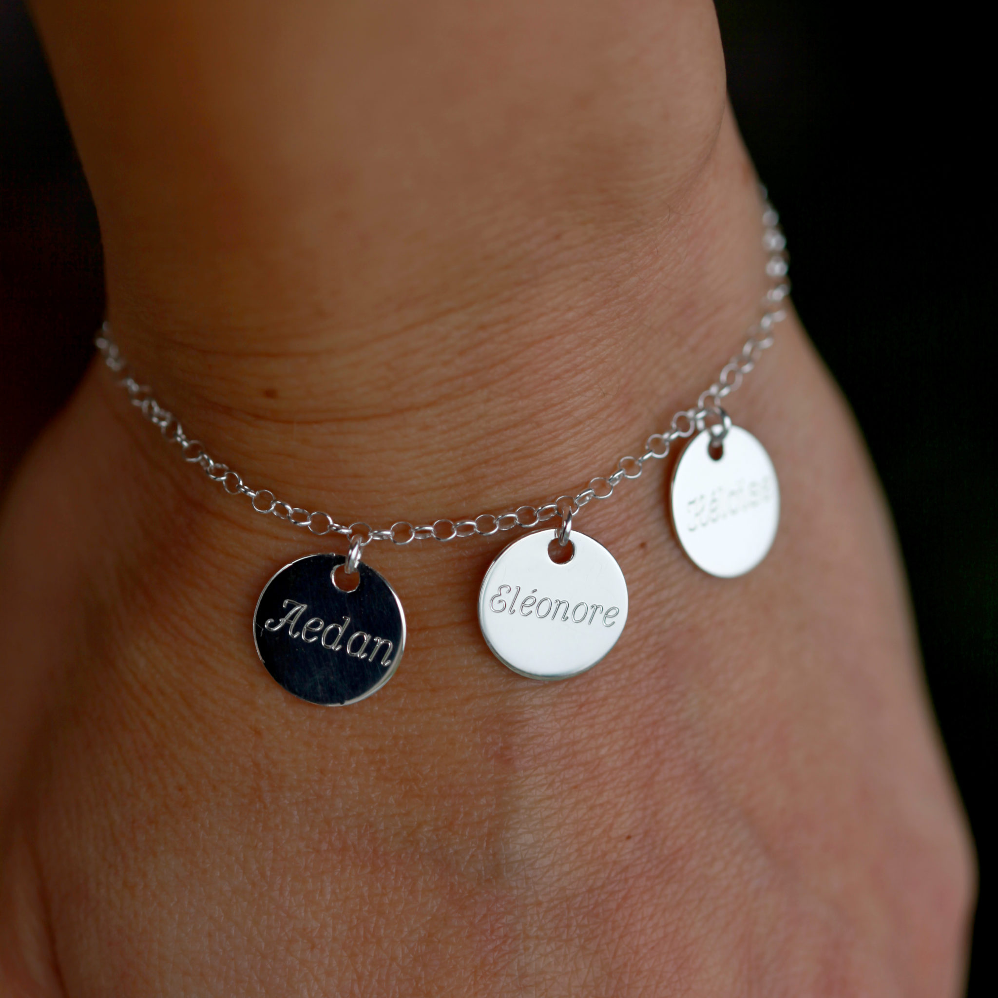 Bracelet MAMAN - Prénoms gravés sur médaillons - ARGENT 925 - Same Bijoux